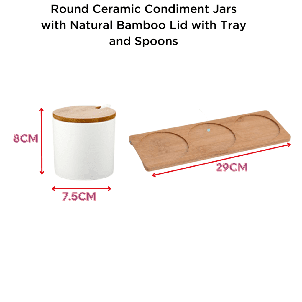 Nordic Round Ceramic Condiment Jars with Natural Bamboo Lid with Tray ...