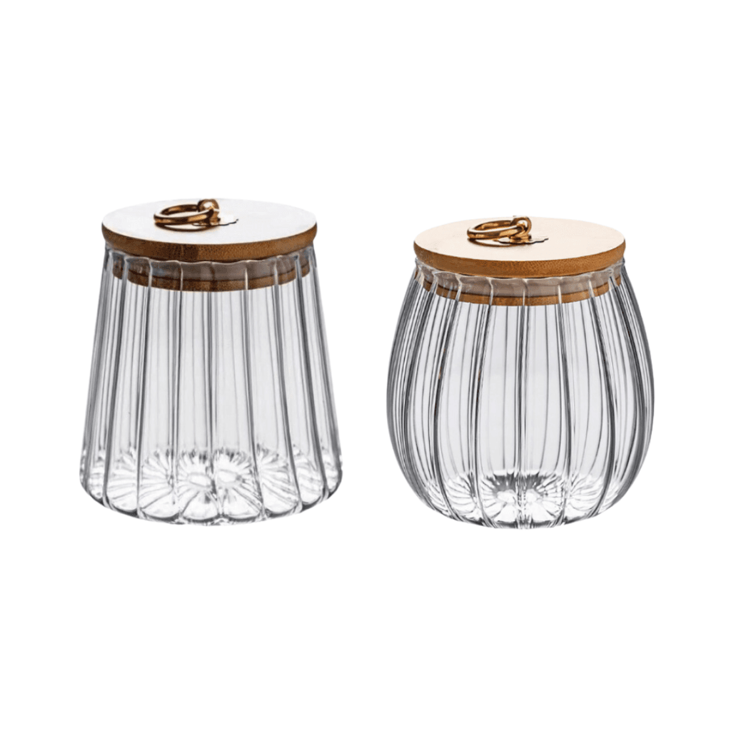 Nordic Glass Decorative Jar Bamboo Lid with Metal Ring Handle (1 Unit ...
