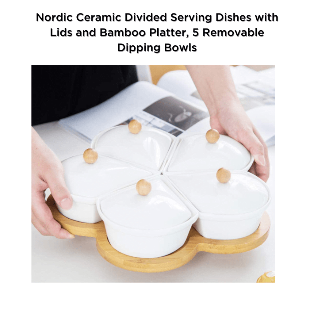 Nordic Ceramic Divided Serving Dishes with Lids and Bamboo Platter ...
