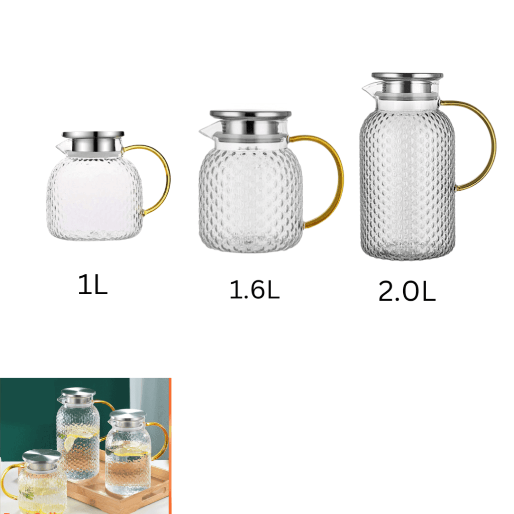 Nordic Dimpled Pattern Glass Pitcher with Silver Lid and Spout (1 Unit ...