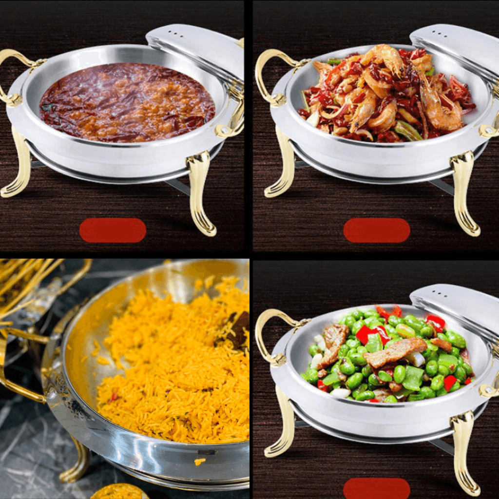 Yasmeen Stainless Steel Round Buffet Tray Royal Gold/Gold Chafing Dish ...