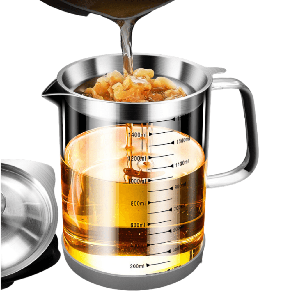 Transparent Glass Oil Strainer with Scale and Stainless Steel Filter ...