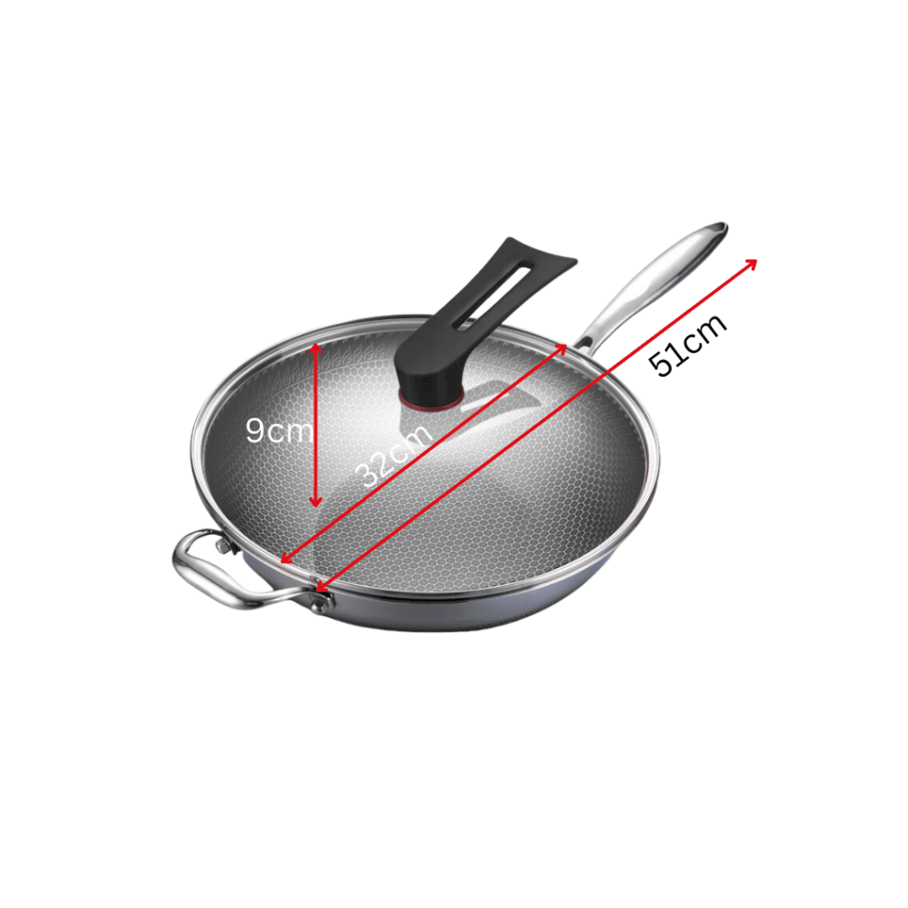 KATA Non Stick Double Sided Honeycomb Cooking 32cm Frying Pan Wok ...