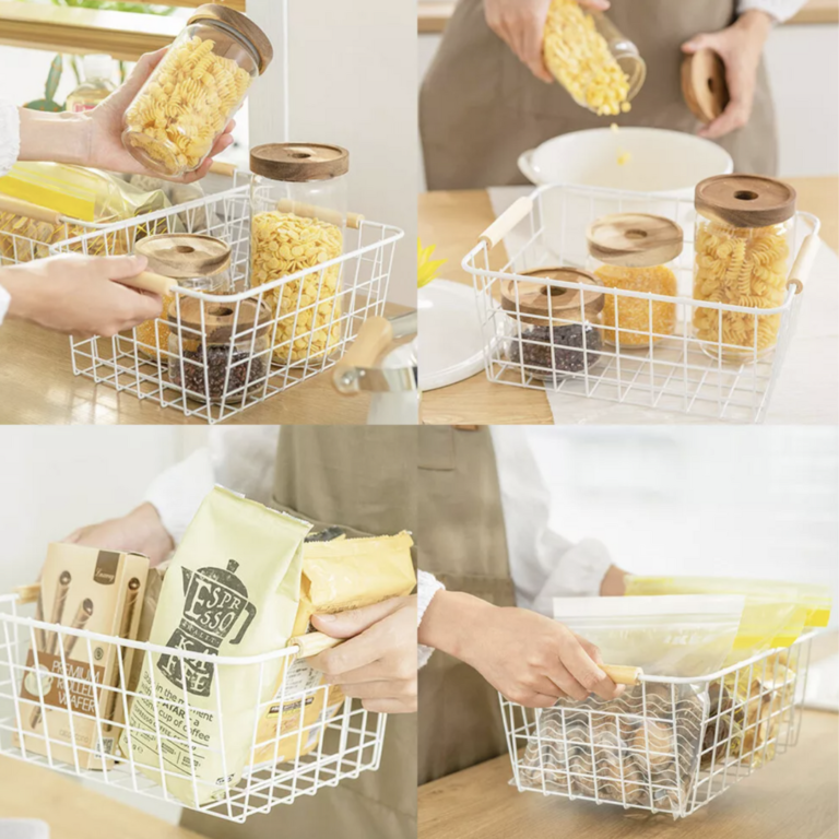 Muji Style Storage Basket White with Wooden Handle – Kitchen Plaza