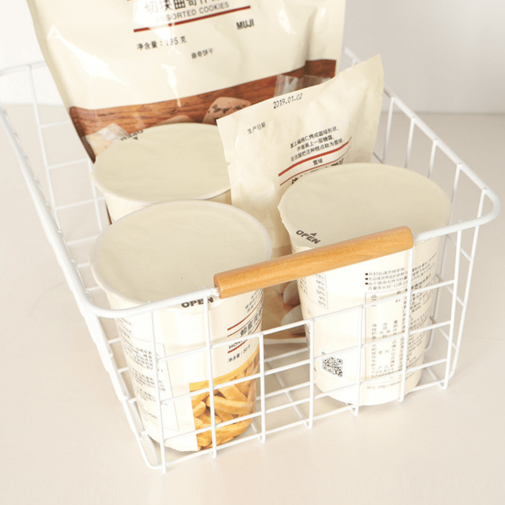 Muji Style Storage Basket White with Wooden Handle – Kitchen Plaza