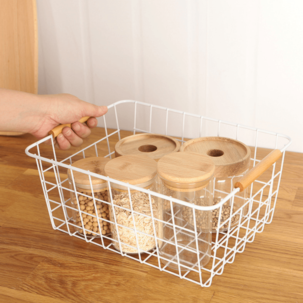 Muji Style Storage Basket White with Wooden Handle – Kitchen Plaza