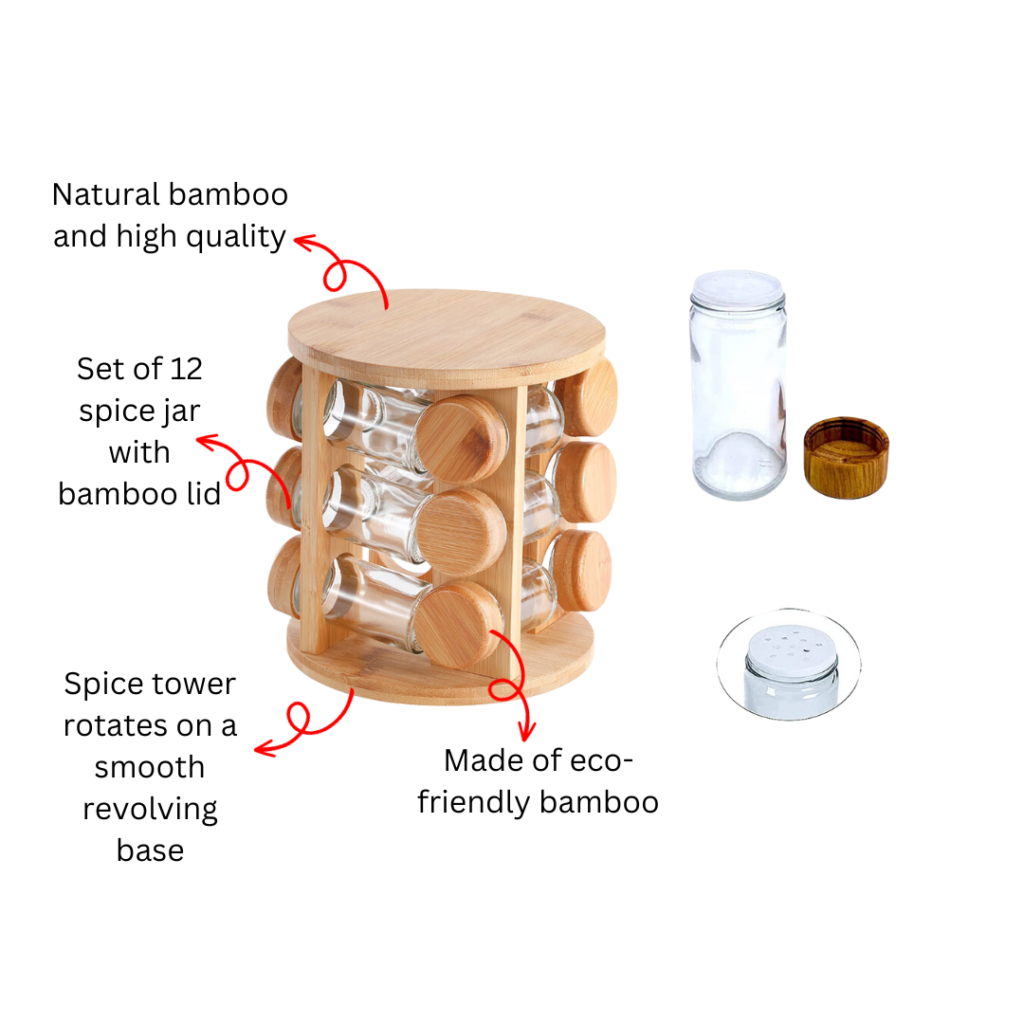 Nordic Rotating Spice Jar Set with Bamboo Head (12 Jars) – Kitchen Plaza