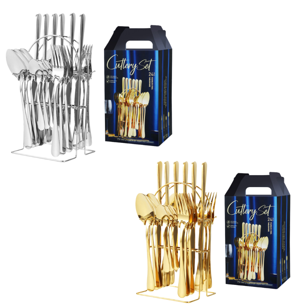 Stainless Steel Cutlery Set (24Pcs) with Stand – Kitchen Plaza