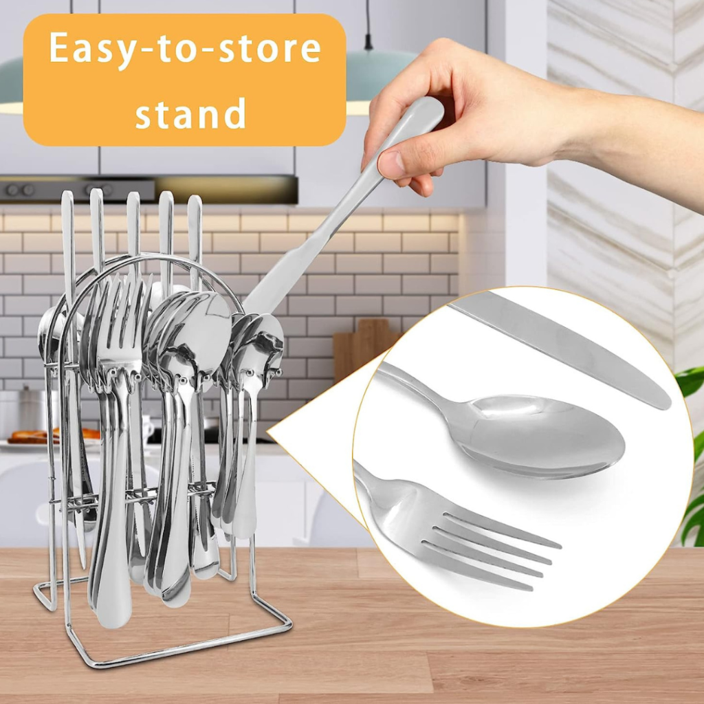 Stainless Steel Cutlery Set (24Pcs) with Stand – Kitchen Plaza