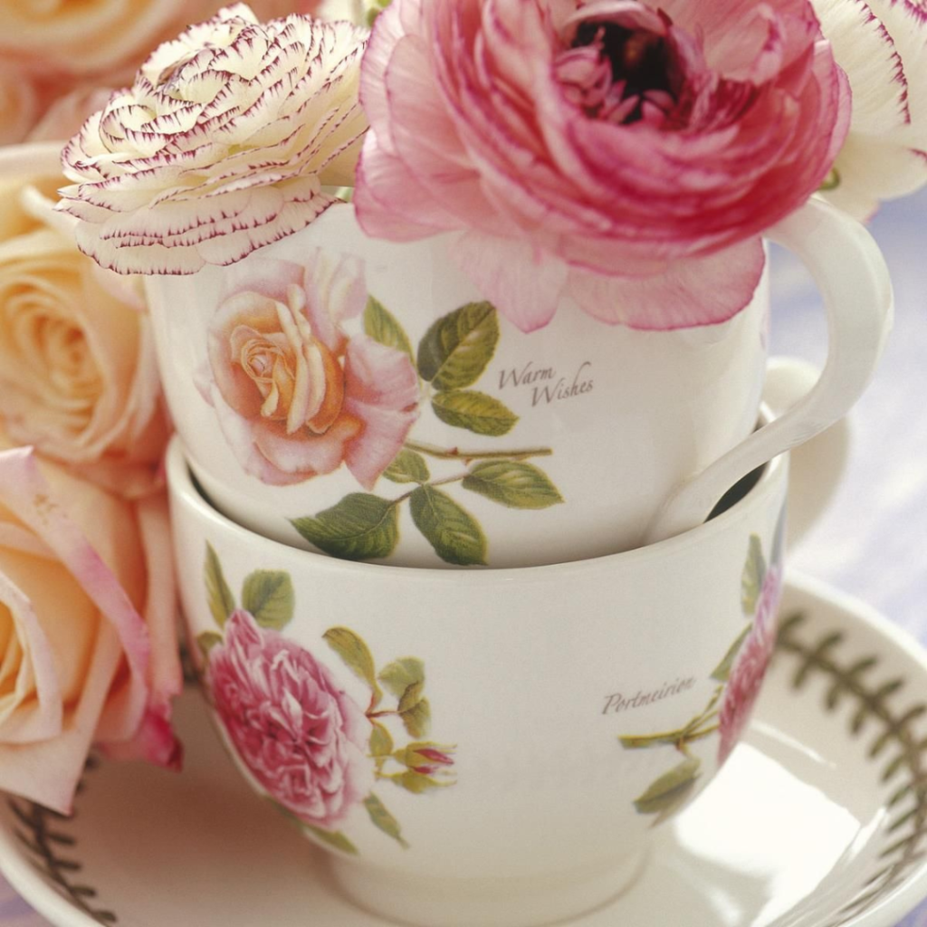 Portmeirion Botanic Roses Scarborough Fair Tea Cup & Saucer Set of 6 ...