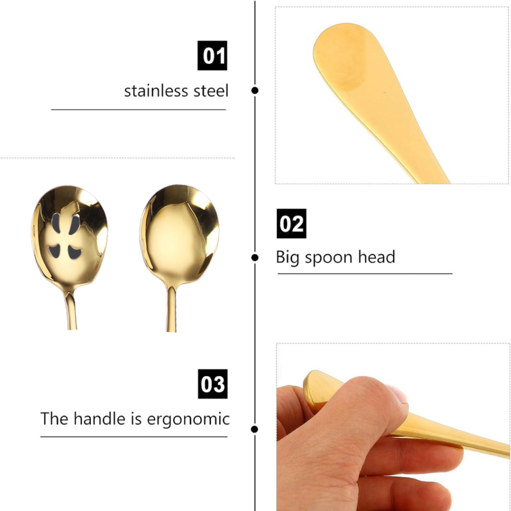 Yasmeen Gold Stainless Steel Serving Spoon/Serving Coriander Spoon (1 ...