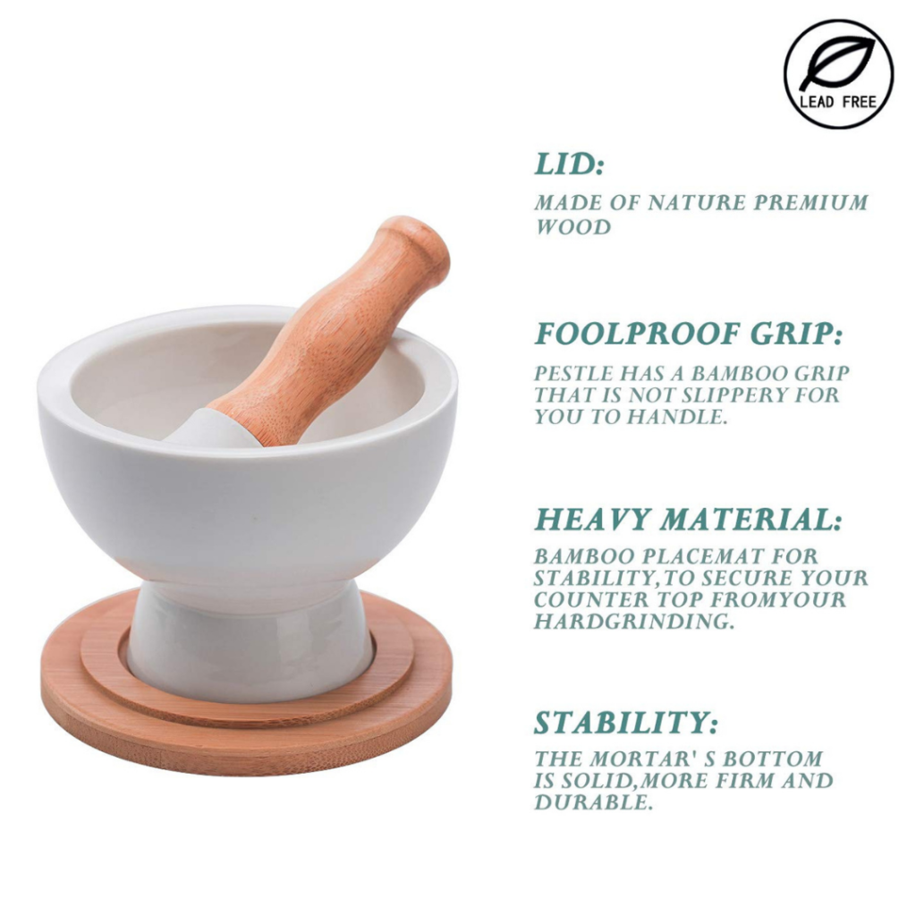 Nordic Porcelain and Wood Mortar & Pestle – Kitchen Plaza