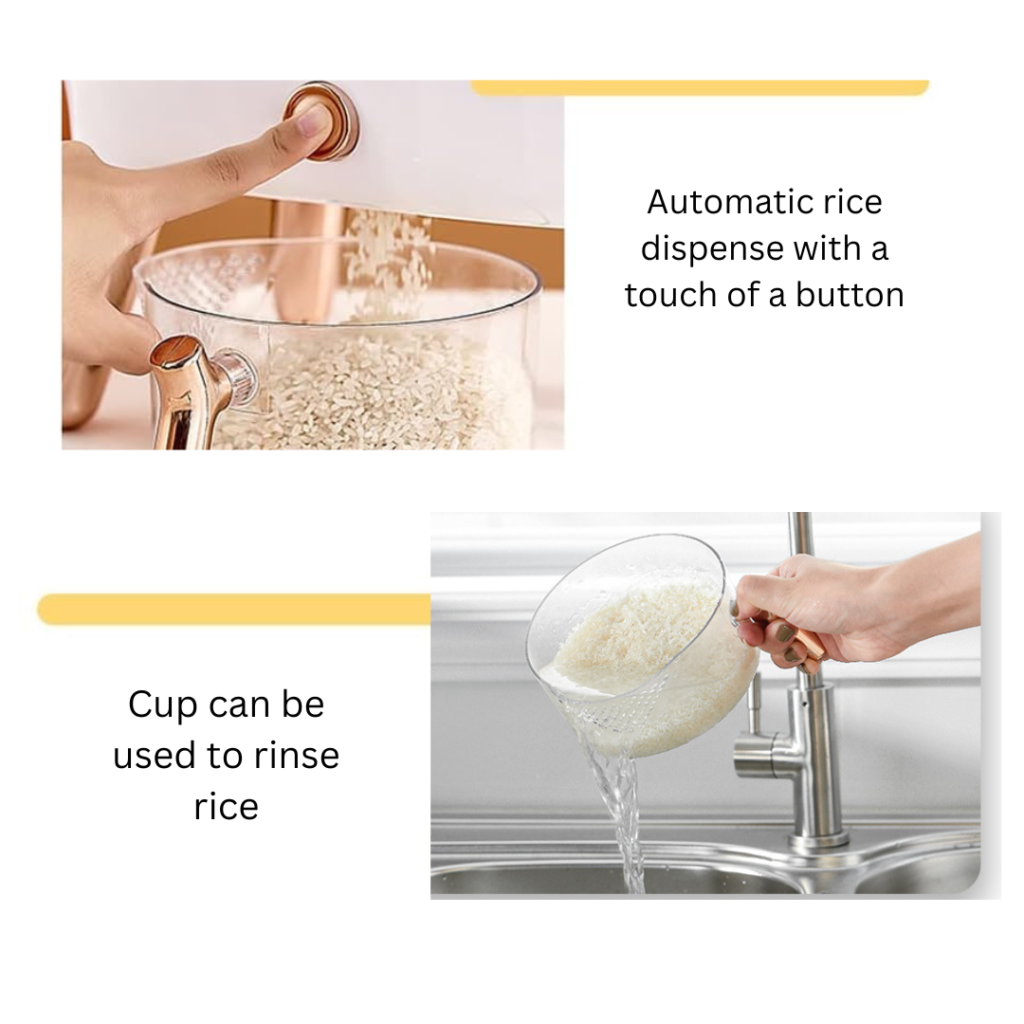 Nordic Gold Automatic Rice Dispenser with Rinsing Cup Rice Storage ...