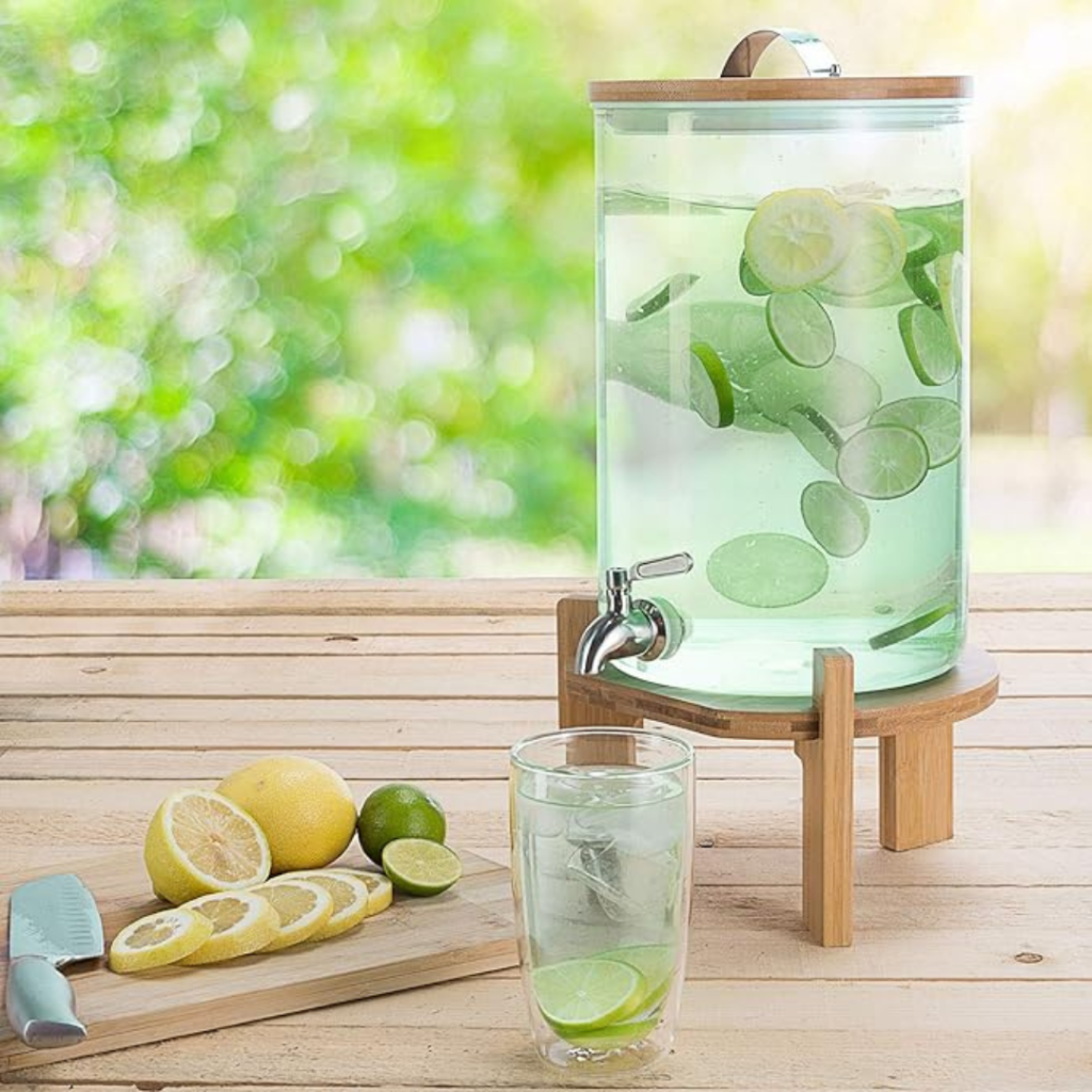 Nordic Glass Water Dispenser with Silver Faucet and Wooden Base ...