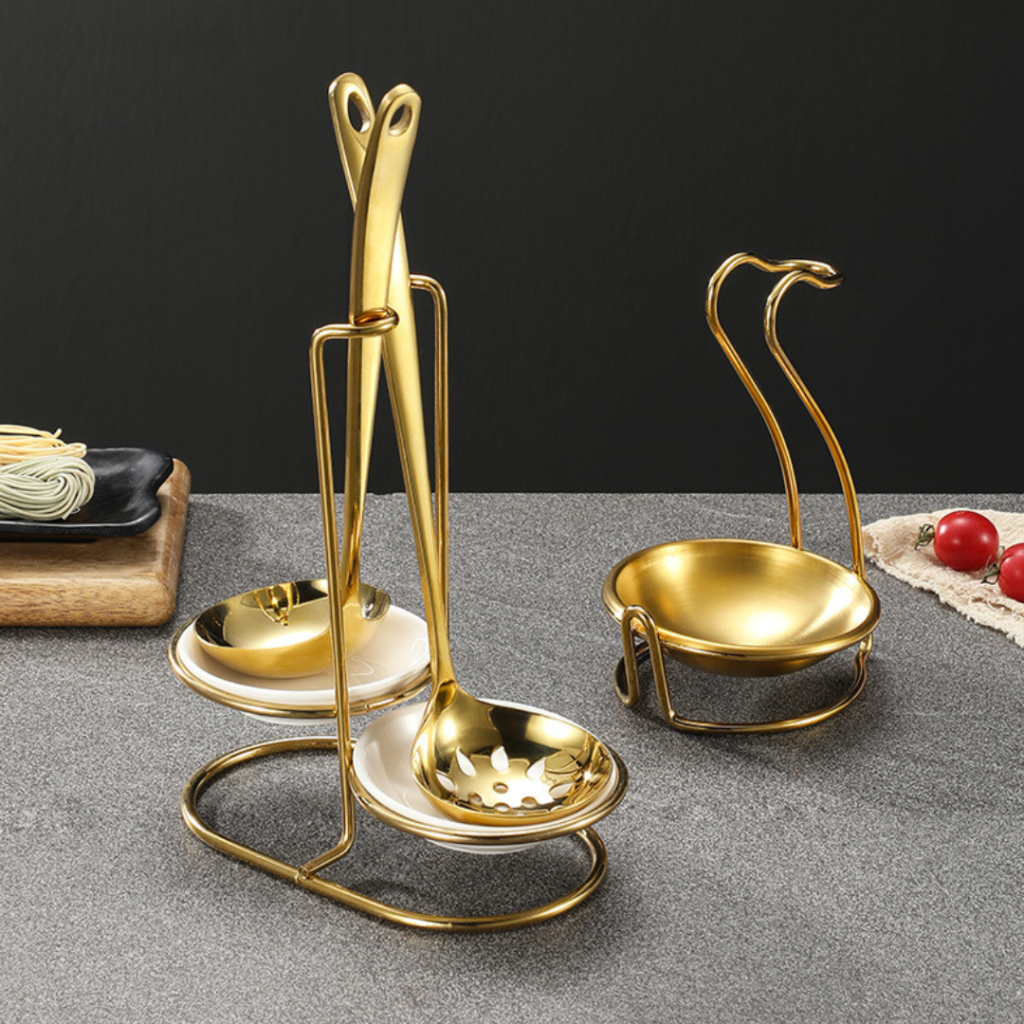 Yasmeen Gold Stainless Steel Standing Soup Spoon Holder with Ceramic ...