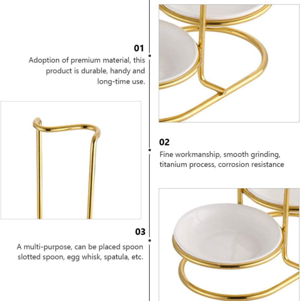 Yasmeen Gold Stainless Steel Standing Soup Spoon Holder with Ceramic ...