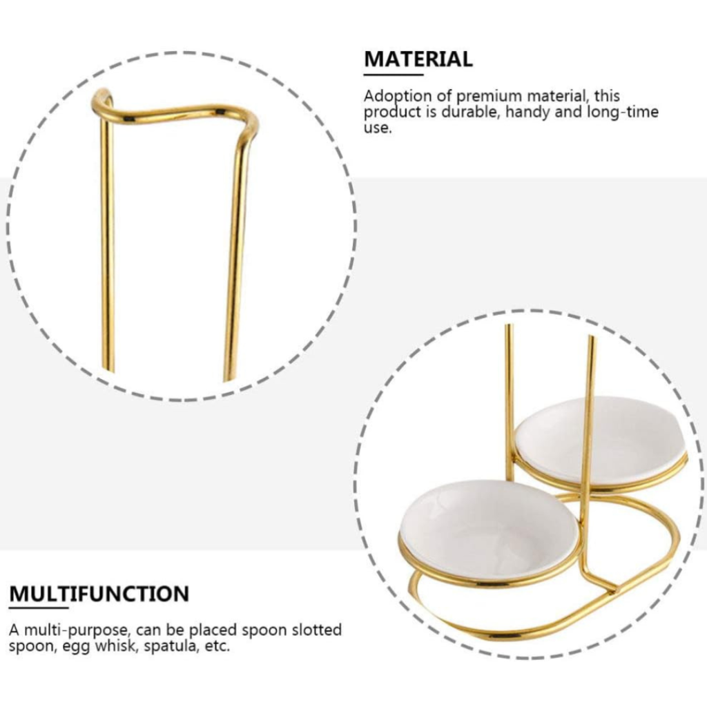 Yasmeen Gold Stainless Steel Standing Soup Spoon Holder with Ceramic ...