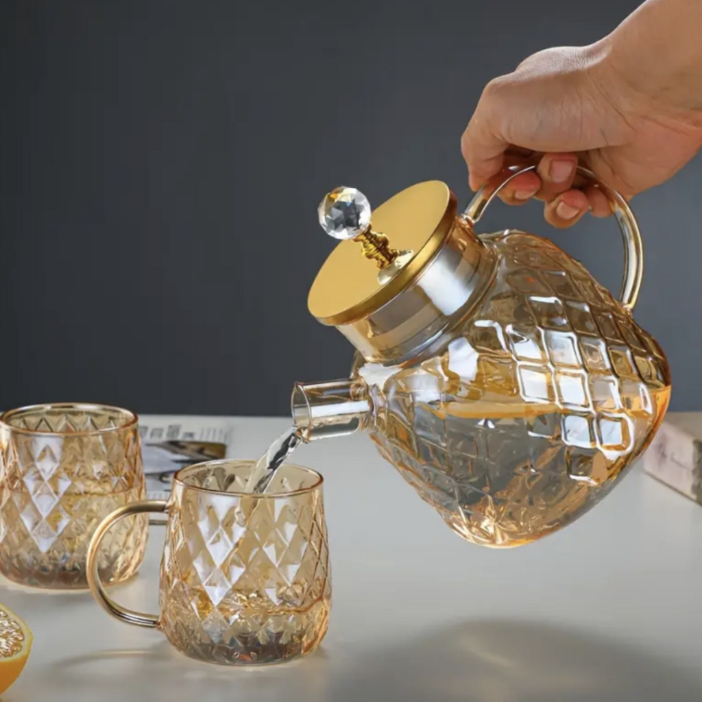 Nordic Amber Diamond Jug/Teapot with Stainless Steel Lid for Hot and ...