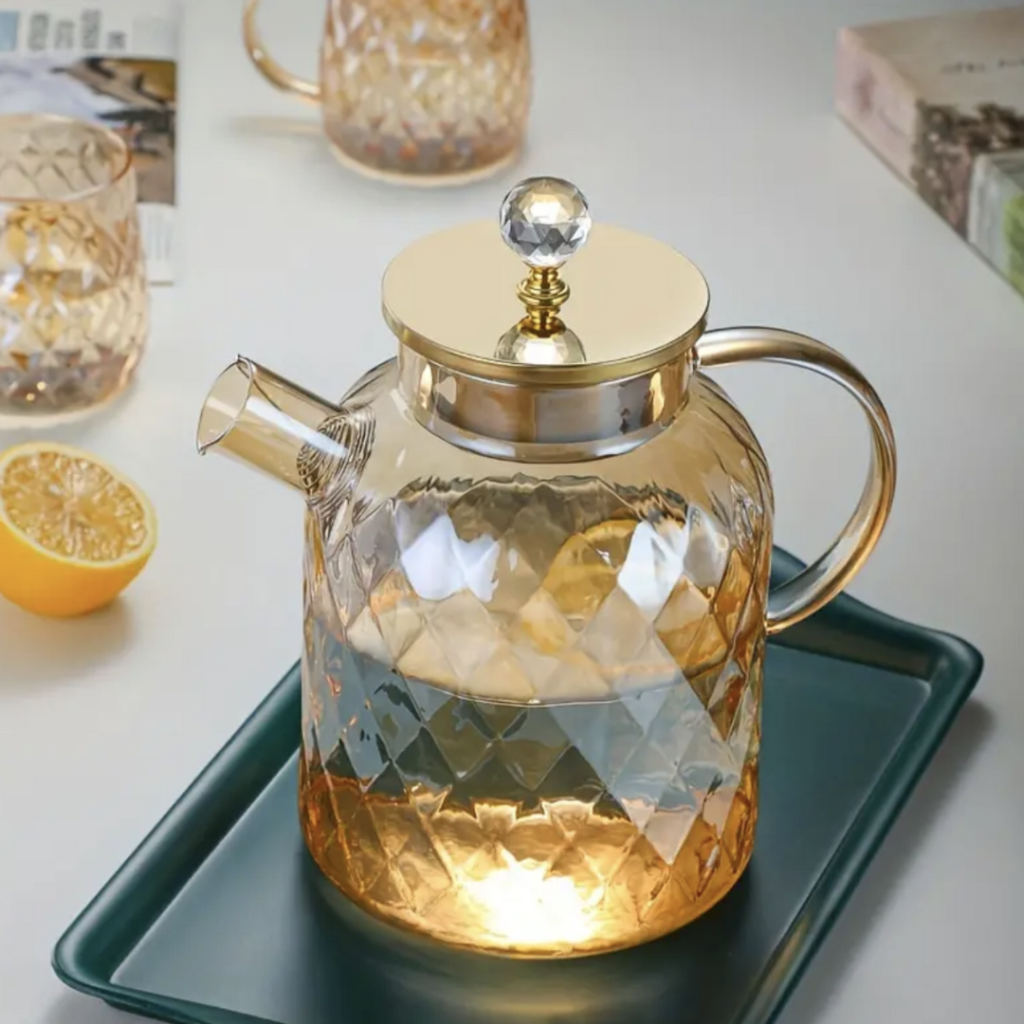 Nordic Amber Diamond Jug/Teapot with Stainless Steel Lid for Hot and ...
