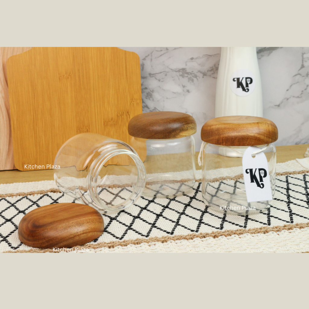 Nordic Round Clear Glass Jar with Wooden Screw Lid 380mL (1pc)/Balang ...