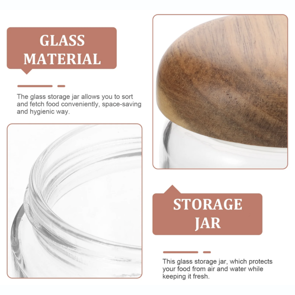 Nordic Round Clear Glass Jar with Wooden Screw Lid 380mL (1pc)/Balang ...