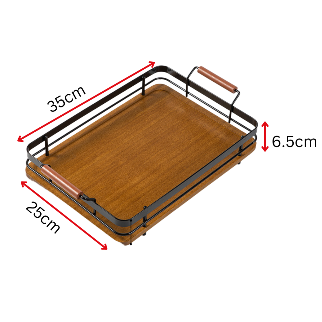 Nordic Bamboo Serving Tray Rectangular with Metal Frame (Brown ...