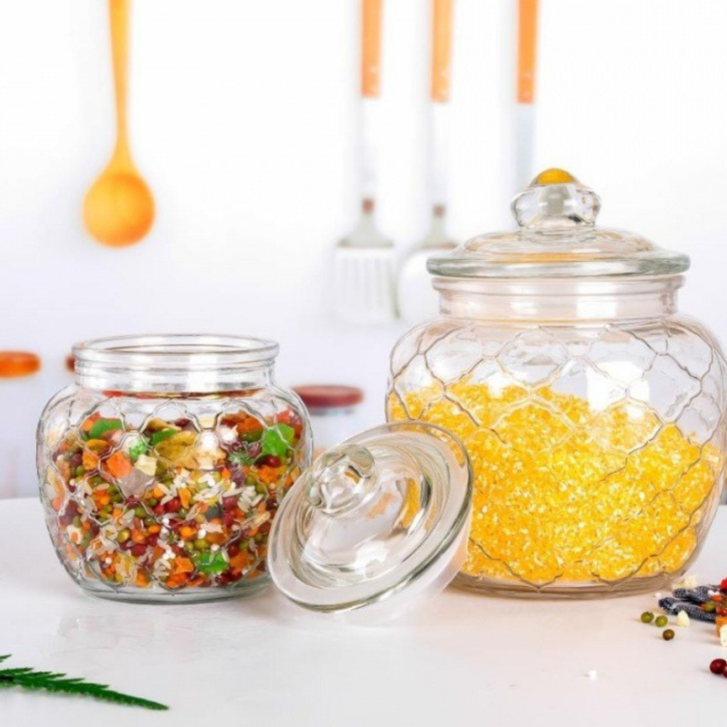 Round Cover Glass Cookie Jar Melon Grid 650mL (1 unit) – Kitchen Plaza