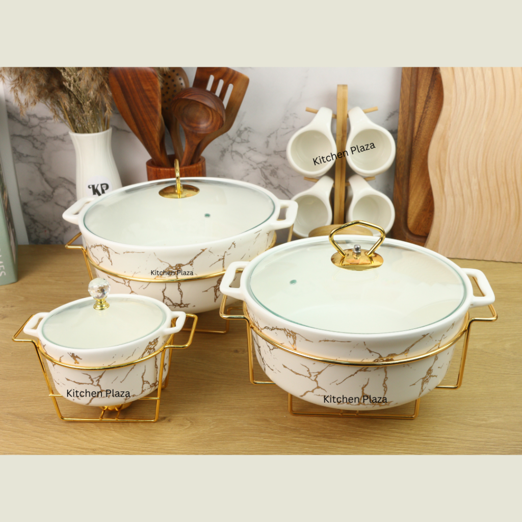 Yasmeen Round Buffet Tray Ceramic Gold Marble (1 unit) – Kitchen Plaza