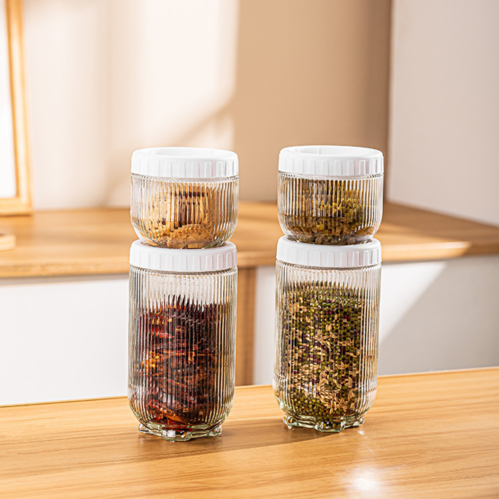 Nordic Interlock Airtight Stacked Clear Stripe Design Glass Jar ...