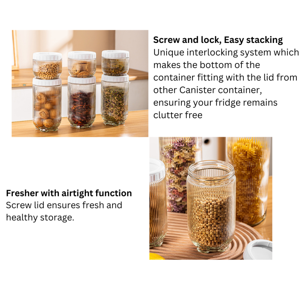 Nordic Interlock Airtight Stacked Clear Stripe Design Glass Jar ...