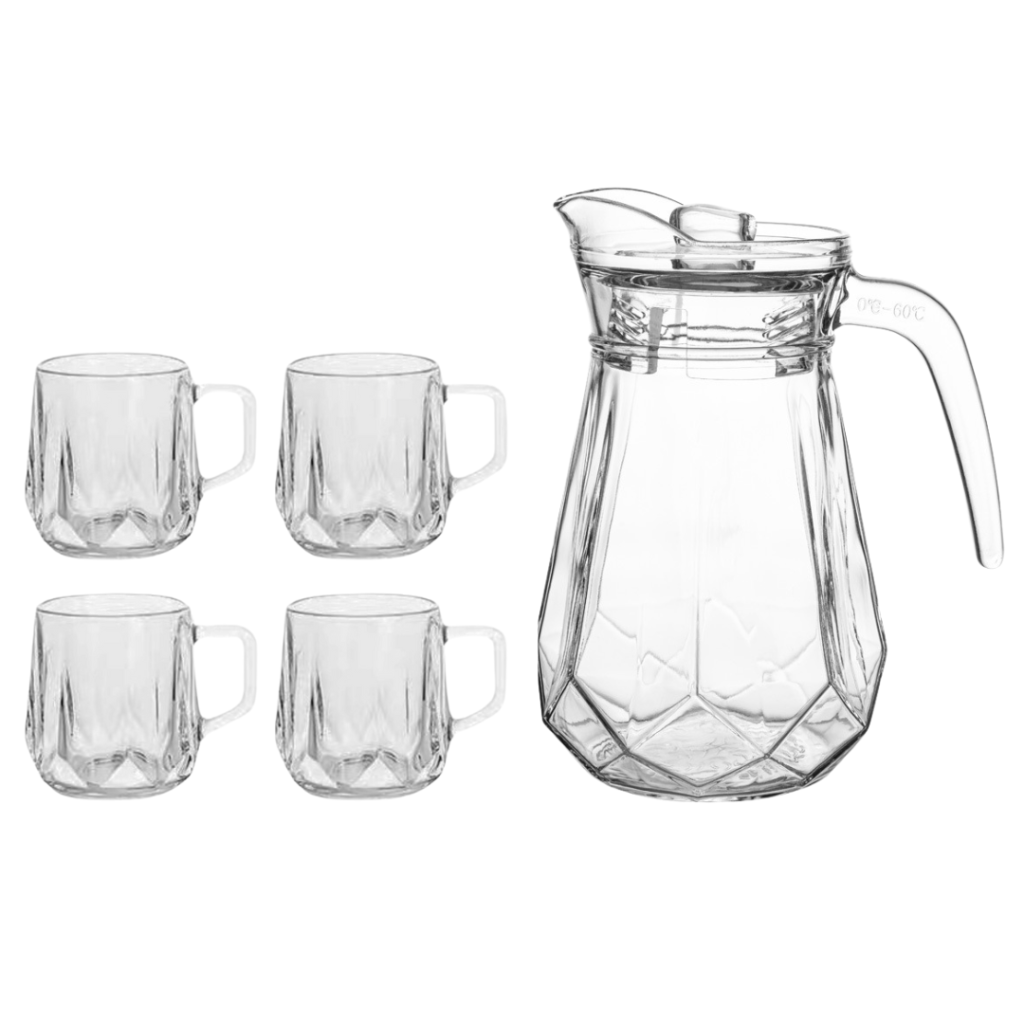 Elegant Transparent Drinking Set of 5 with Diamond Pattern – Kitchen Plaza