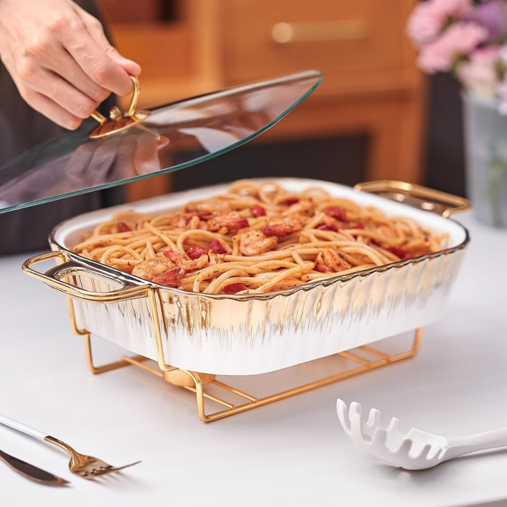 Yasmeen Buffet Tray White Ceramic Lace Gold (1 unit) – Kitchen Plaza