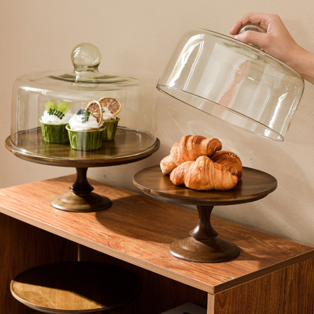 Acacia Wood Footed Cake Stand with Glass Dome/Cover – Kitchen Plaza