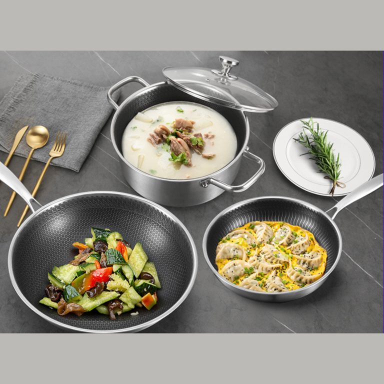 KATA Non Stick Stainless Steel Honeycomb Cookware 3 Pcs Set – Kitchen Plaza