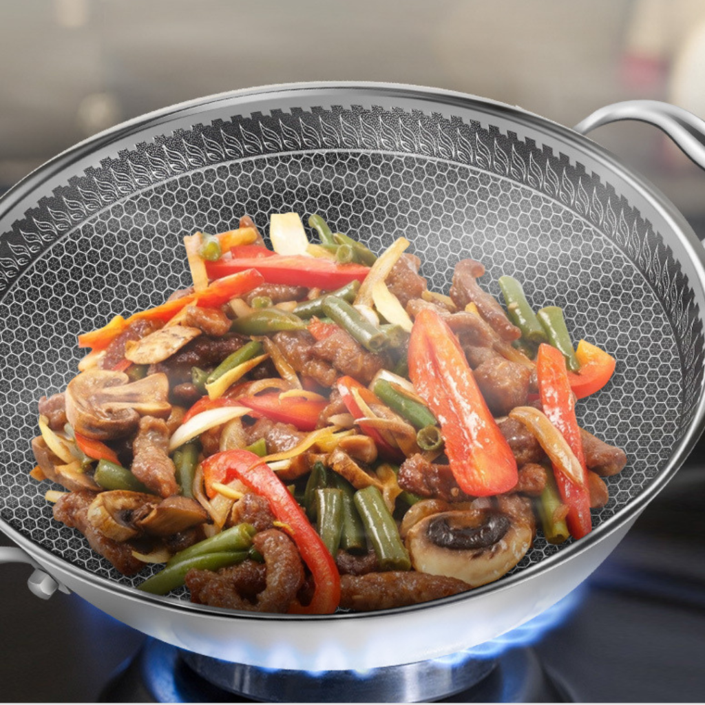 HexaCook Non Stick Double Sided Honeycomb Cooking Frying Wok with Cover ...