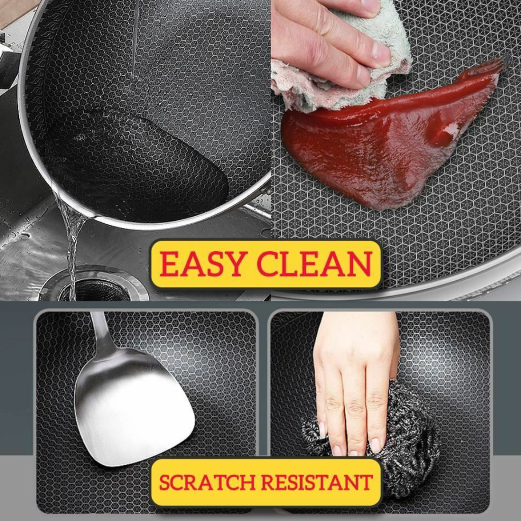 KATA Non Stick Double Sided Honeycomb Cooking Frying Wok with Glass ...