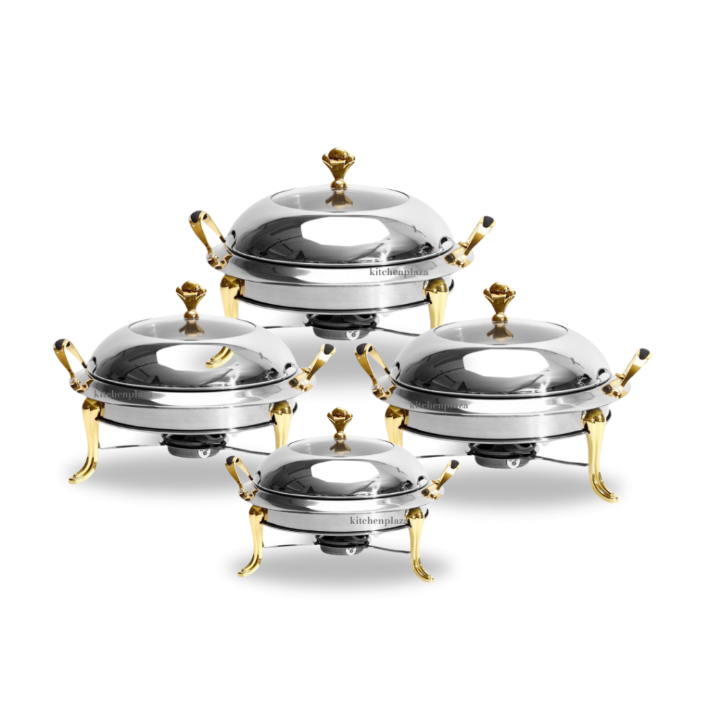Stainless Steel Round Buffet Tray Royal Gold/Gold Chafing Dish Set of 4 ...