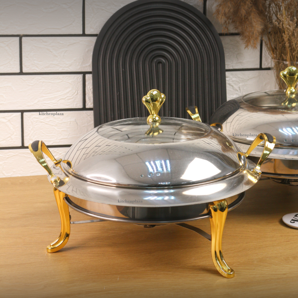 Stainless Steel Round Buffet Tray Royal Gold/Gold Chafing Dish Set of 4 ...