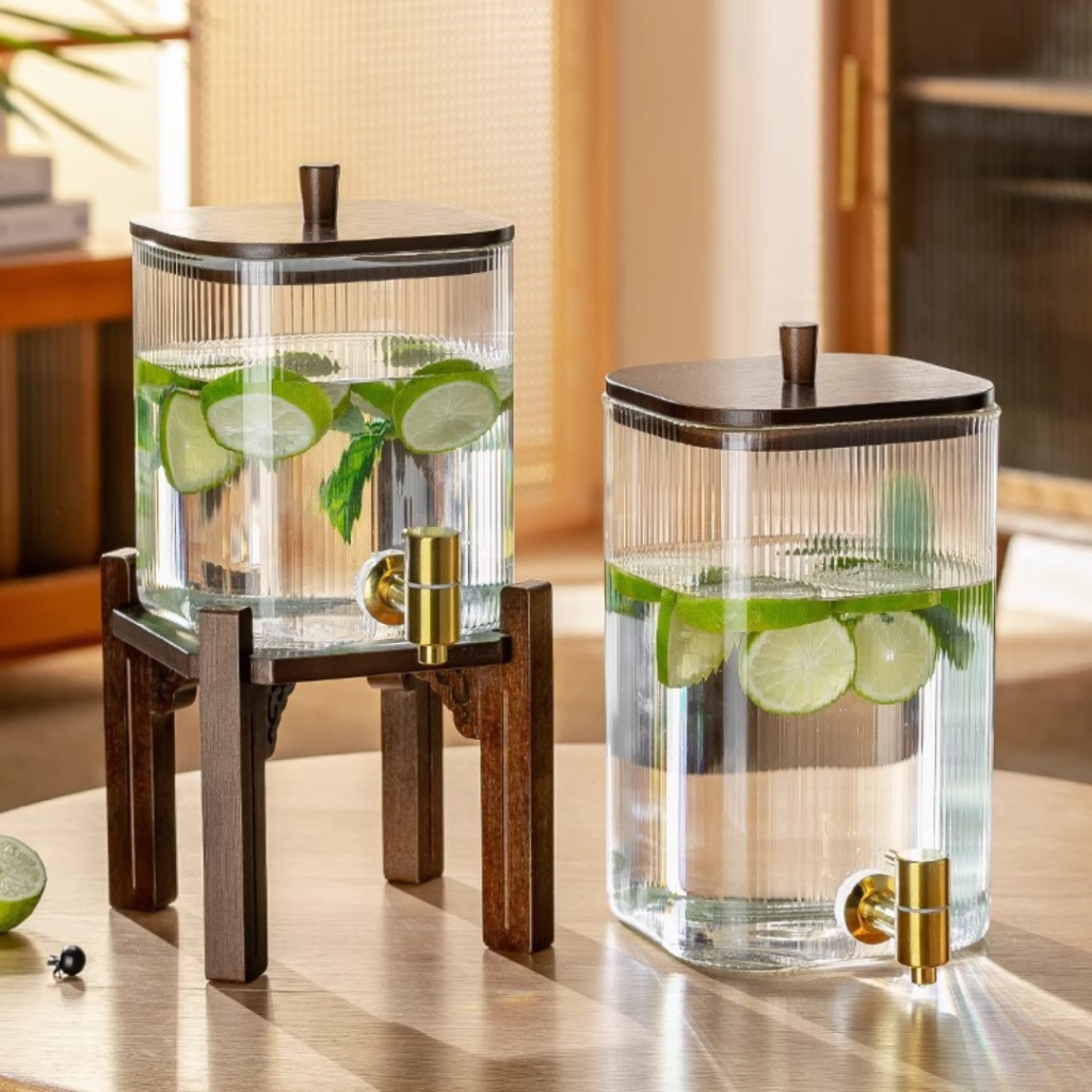 Nordic Square Water Dispenser Acacia Wood Base with Gold Faucet ...