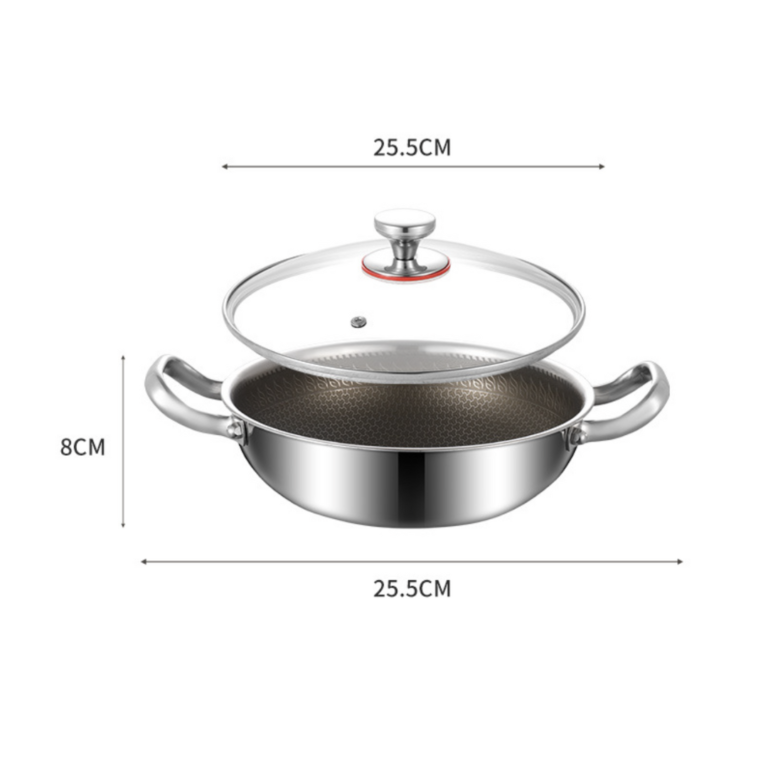 HexaCook 26cm Deep Honeycomb Non-Stick Pan with Glass Lid & Double ...