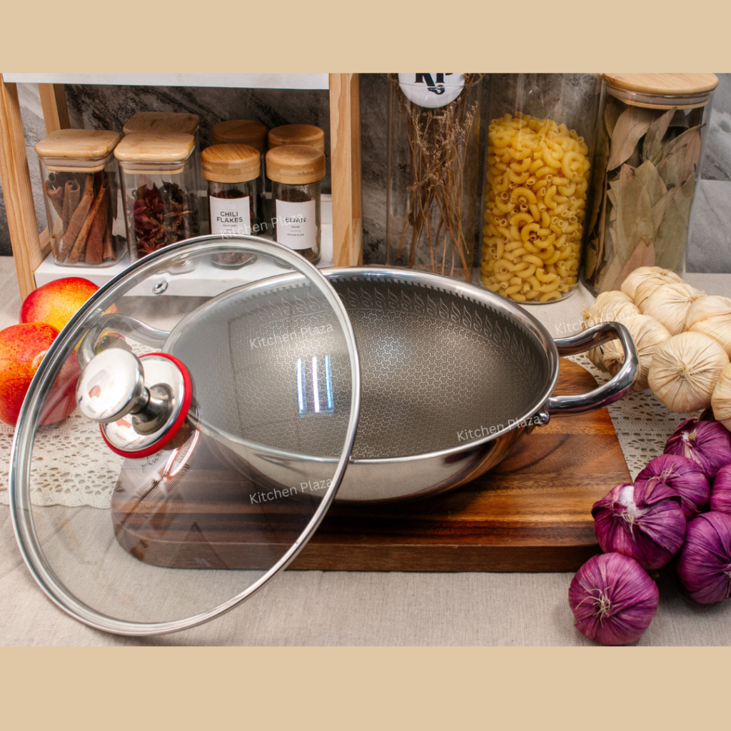 HexaCook 26cm Deep Honeycomb Non-Stick Pan with Glass Lid & Double ...