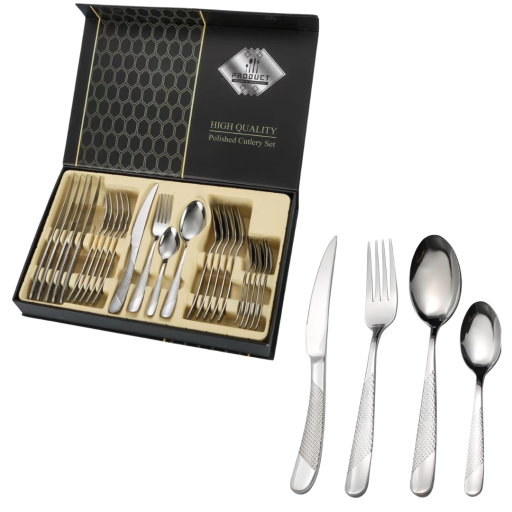 24-Piece Luxe Stainless Steel Cutlery Set with Gift Box – Kitchen Plaza